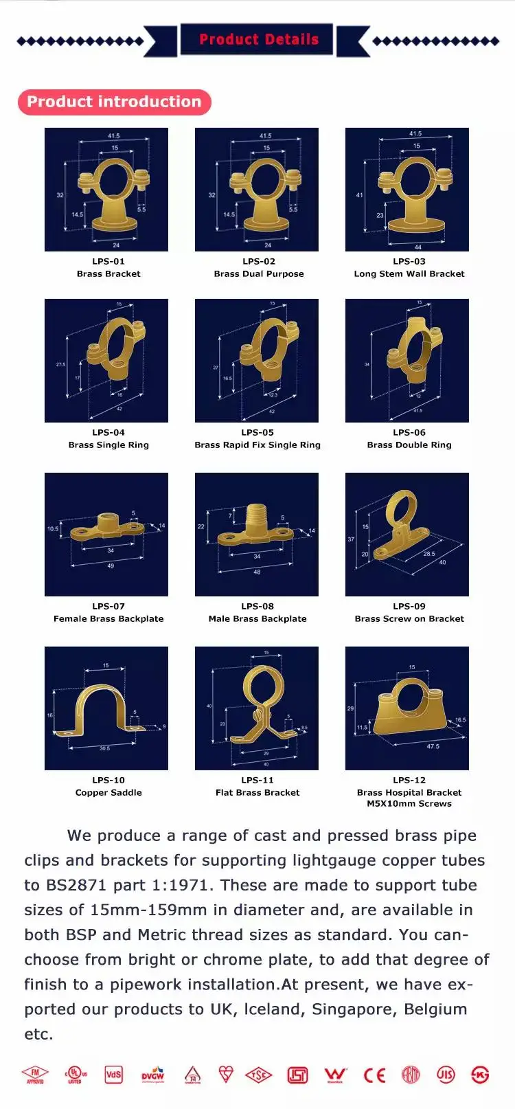 High Quality Brass Pipe Clips Copper Pipe Clamps Brackets Chrome Brass ...