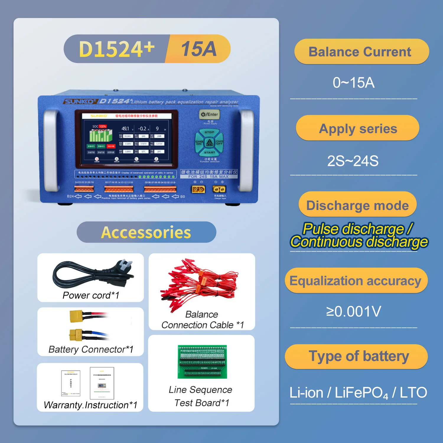 SUNKKO D1524+ Battery Pack Equalizer - High Current & Accurate