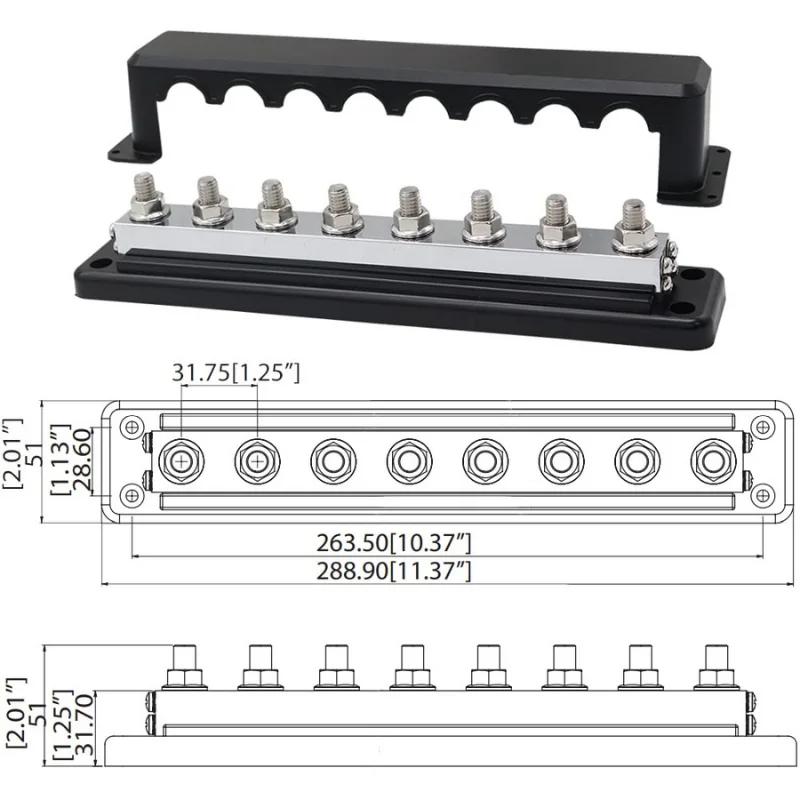 Bus Bar 24V 48V Power Distribution Block - 600A Terminal