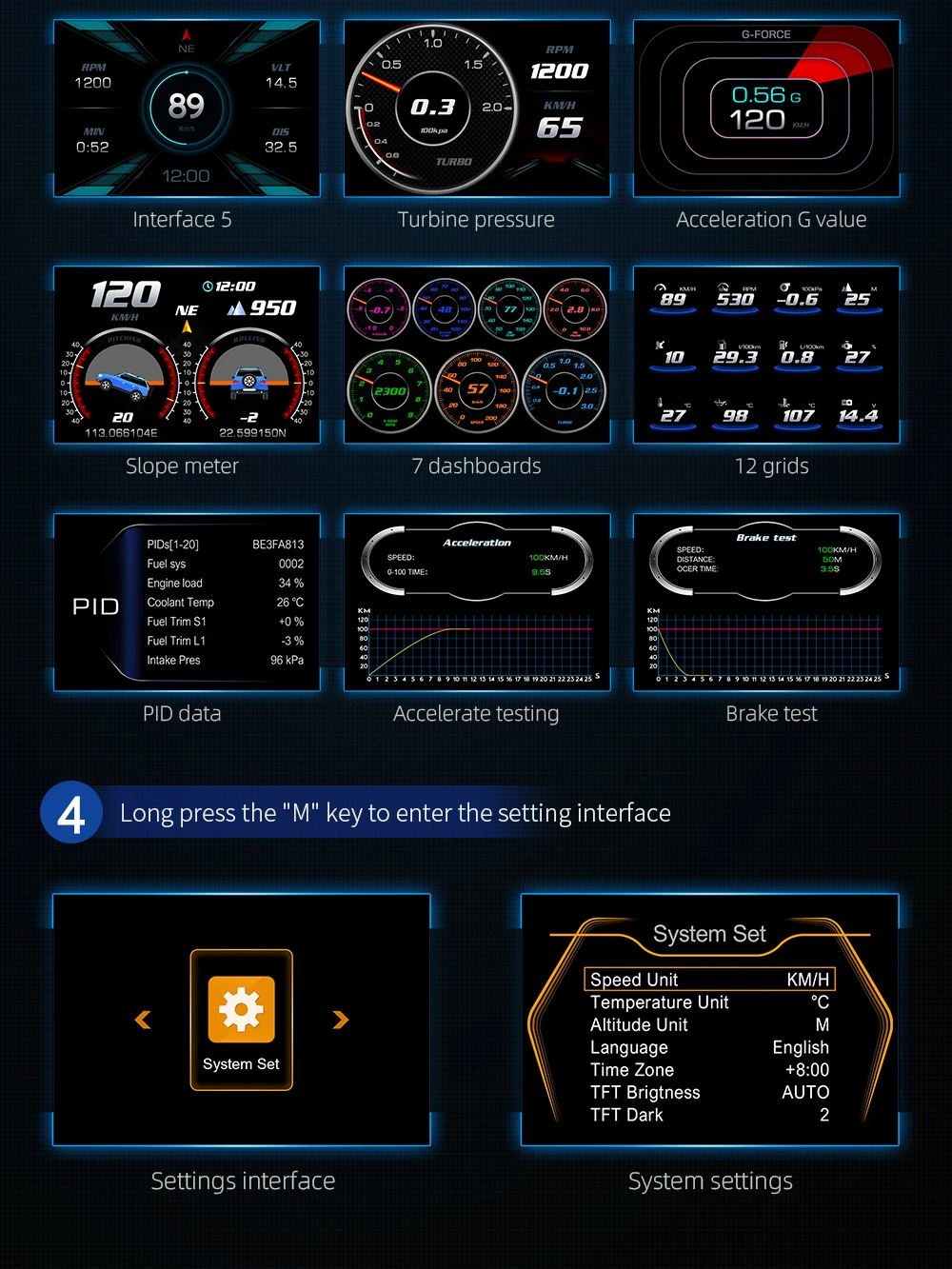 Universal Smart Gauge 6Inch Display OBDII Speedometer Water Temperature ...
