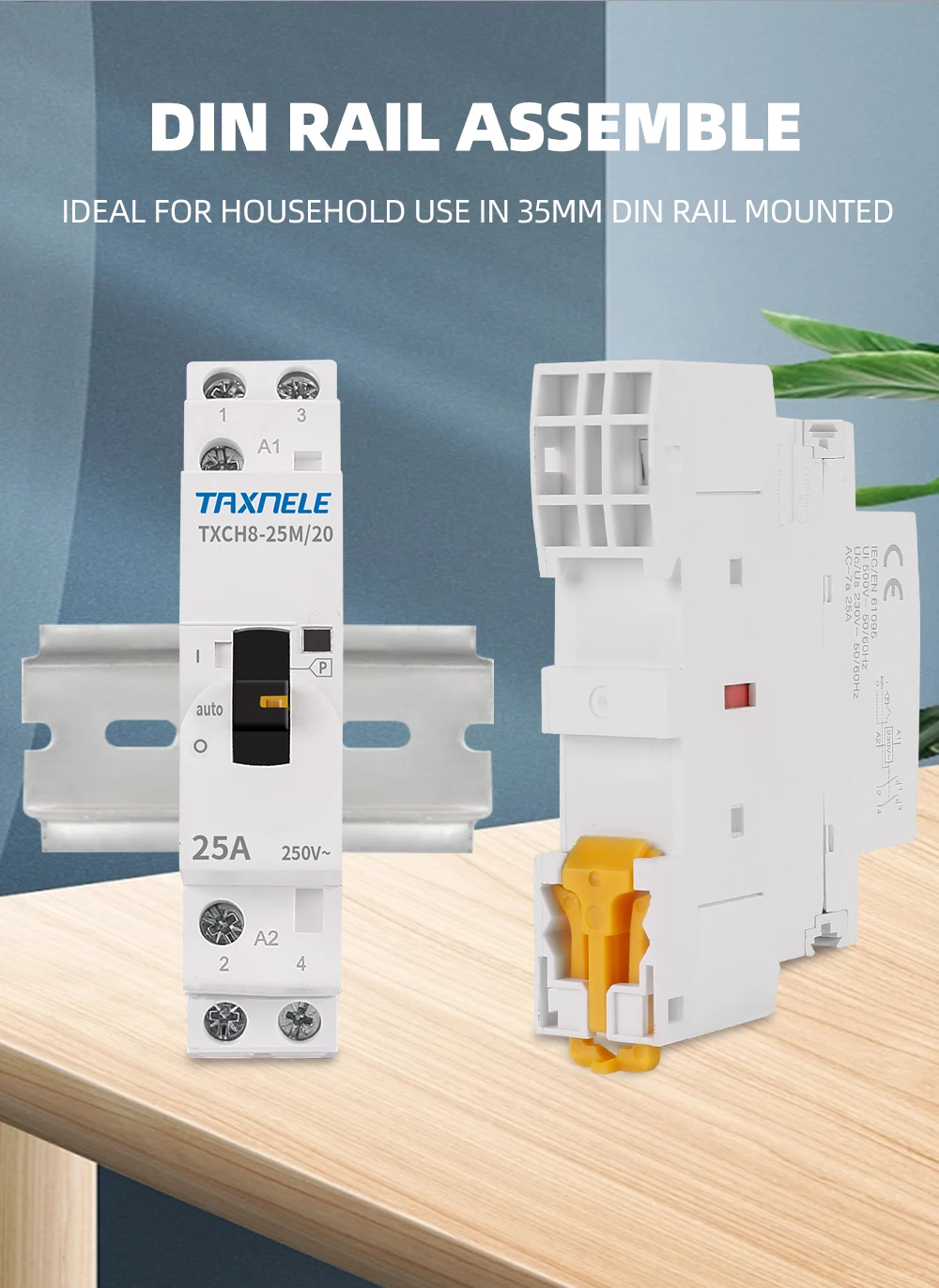 2P 25A 220V/230V 50/60HZ Din Rail Modular Contactor - Manual Control Switch