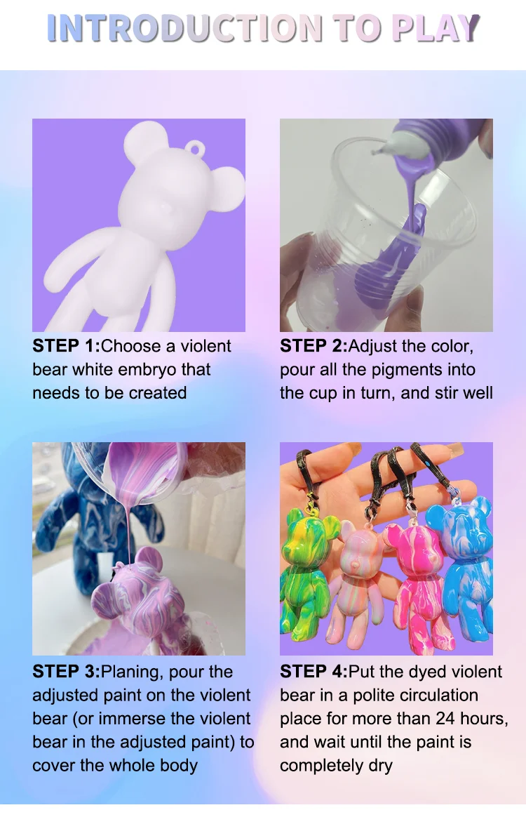 Khy Non-tox Art Pre Mixed Kit Fluid Diy Bear Paints For Kids Pouring ...