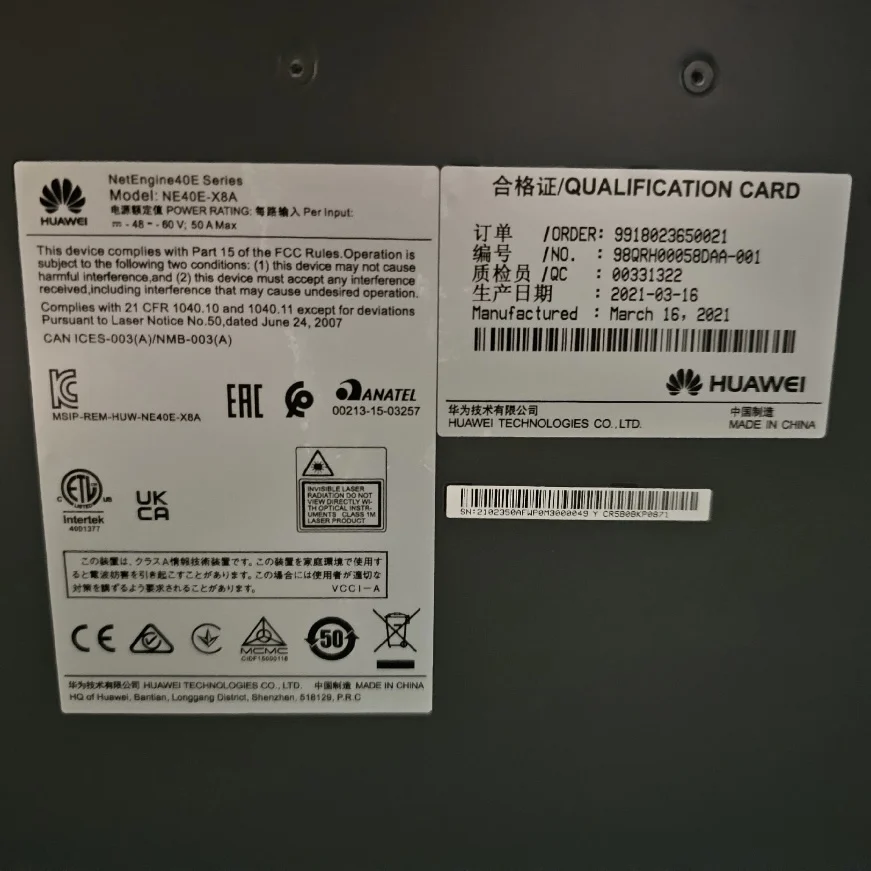 NE40E-X8A Enterprise Router Basic Configuration with SRUs 2 SFUs 2T 8 ...