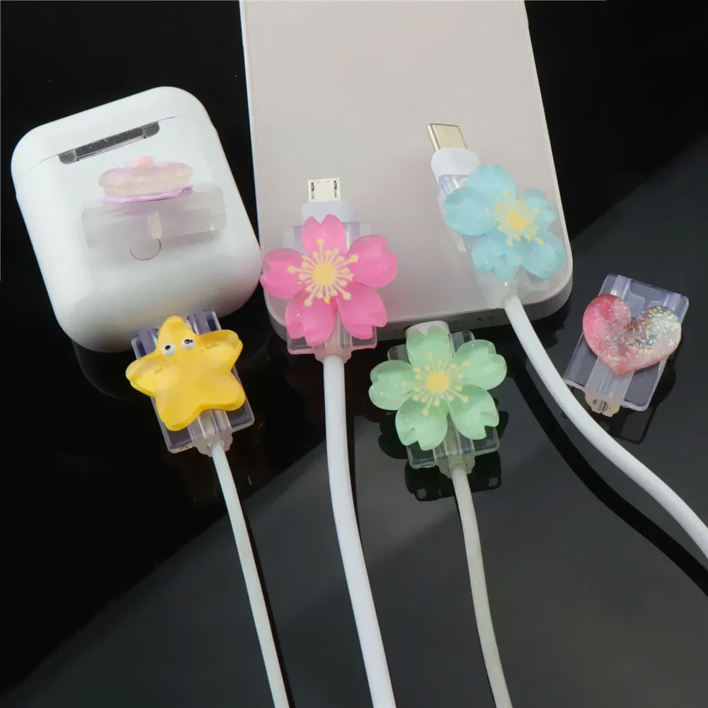 Cartoon Cable Protector Cute Flowers USB Charger Protector Cable ...