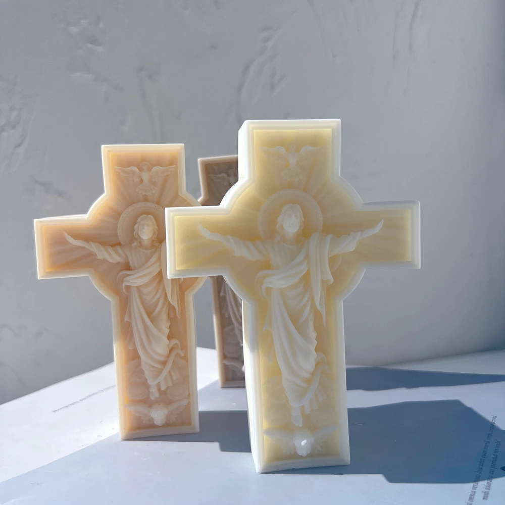 Jesus Statue Silicone Mold Antique European Cross Bust Sculpture Soy ...
