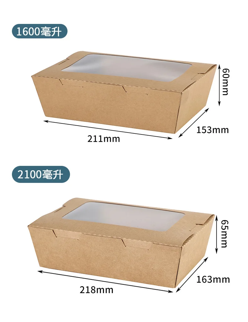 Custom recyclable kraft paper transparent window salad food boxes with ...