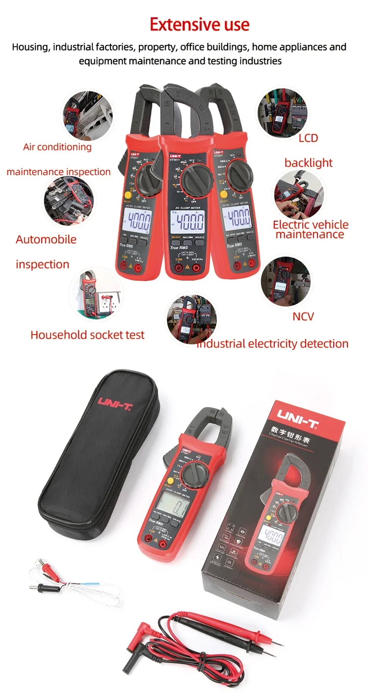 UNI-T UT204+ Digital AC DC Voltage Clamp Meter Multimeter True RMS 400 ...