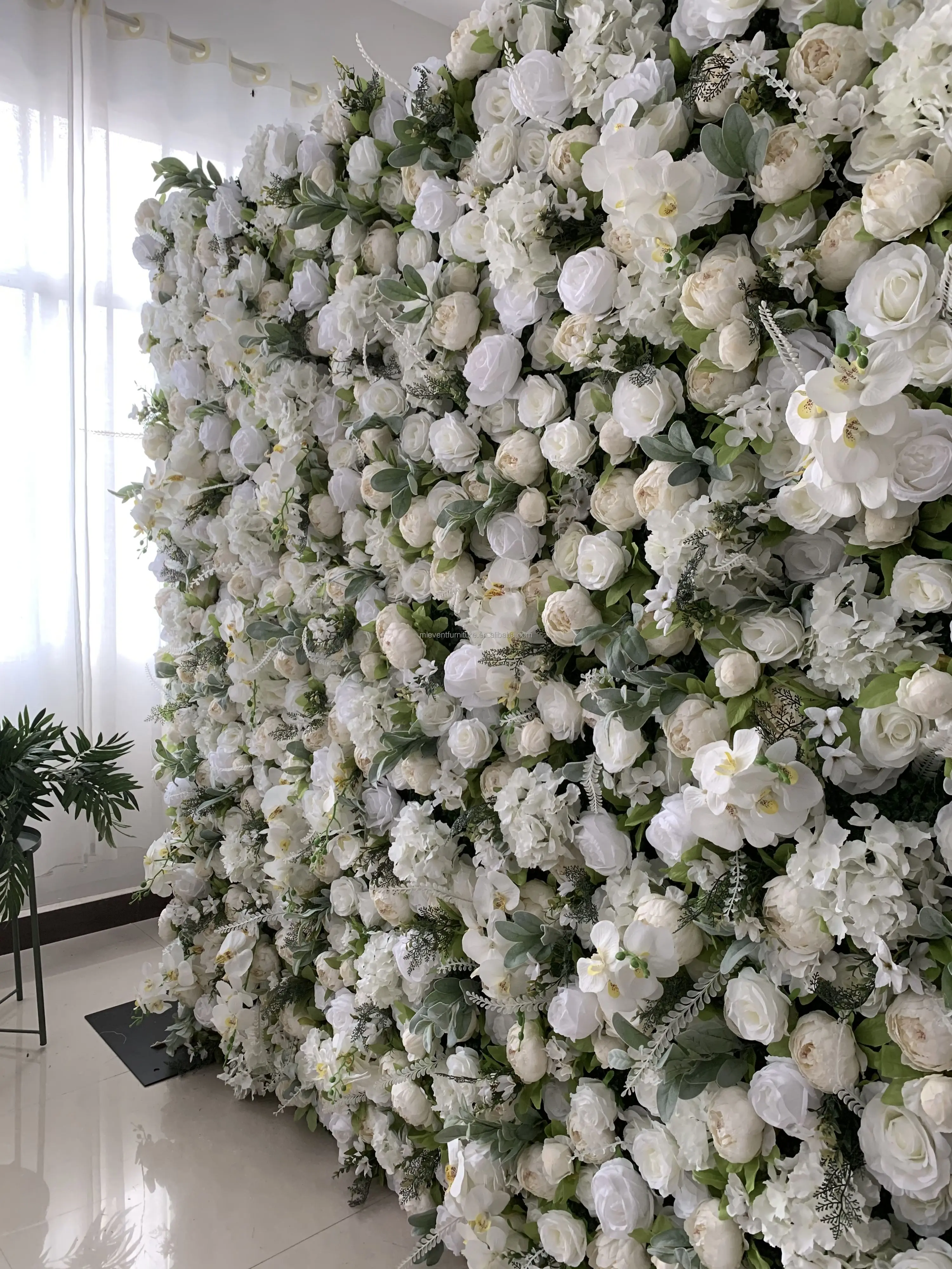 Custom Flower Wall 5D 3D White Roll up Cloth Wedding Decor Artificial ...