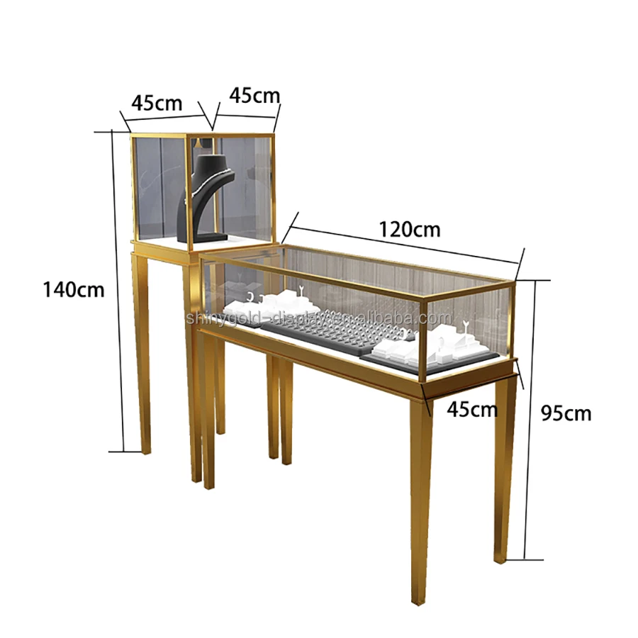 Jewelry Display Cabinet - Elegant Gold Counter with LED