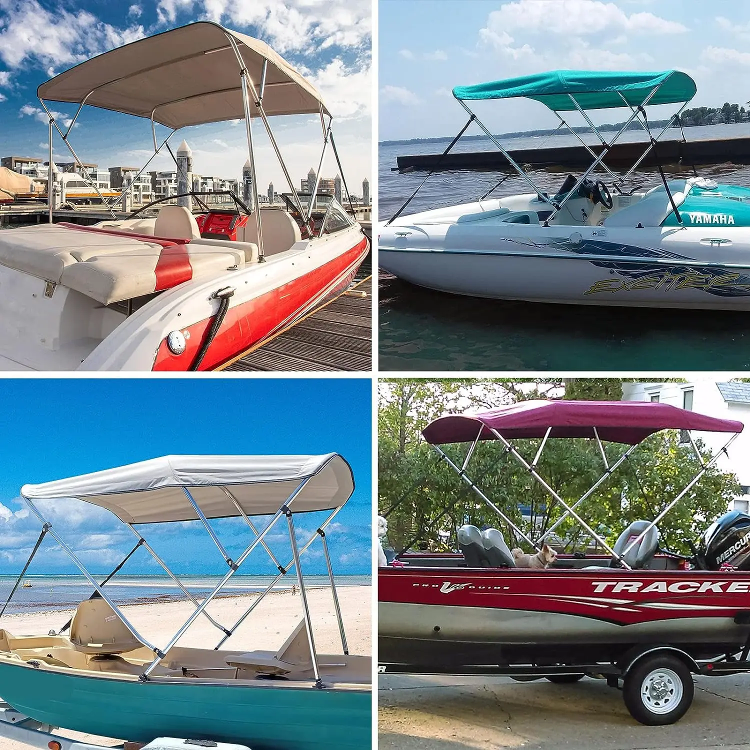 Customize 3 Bow Bimini Top Cover For Boat 4 Straps 2 Rear Support Poles ...