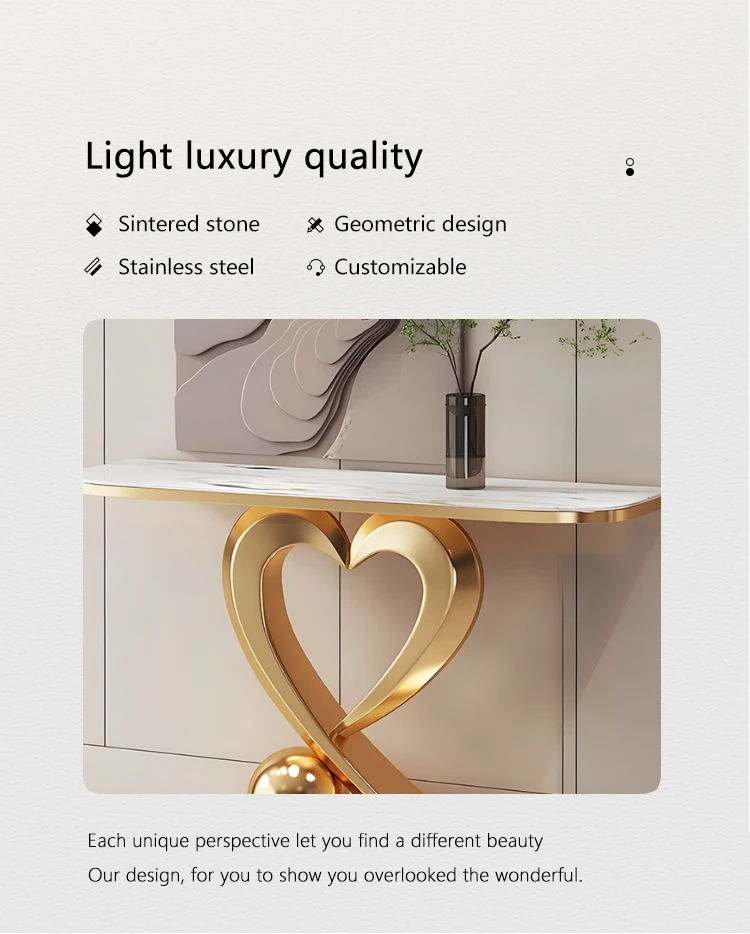 Luxury Entrance Table Shiny Metal Base Hallway Table Sintered Stone Top ...