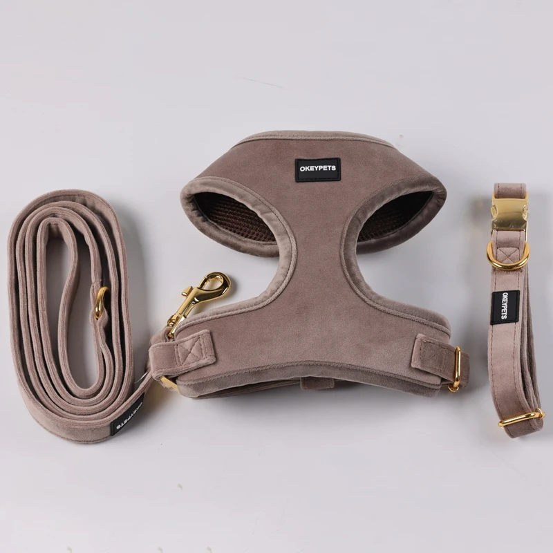 Luxury Adjustable Custom Velvet Plain Solid Color Dog Harness Leash ...