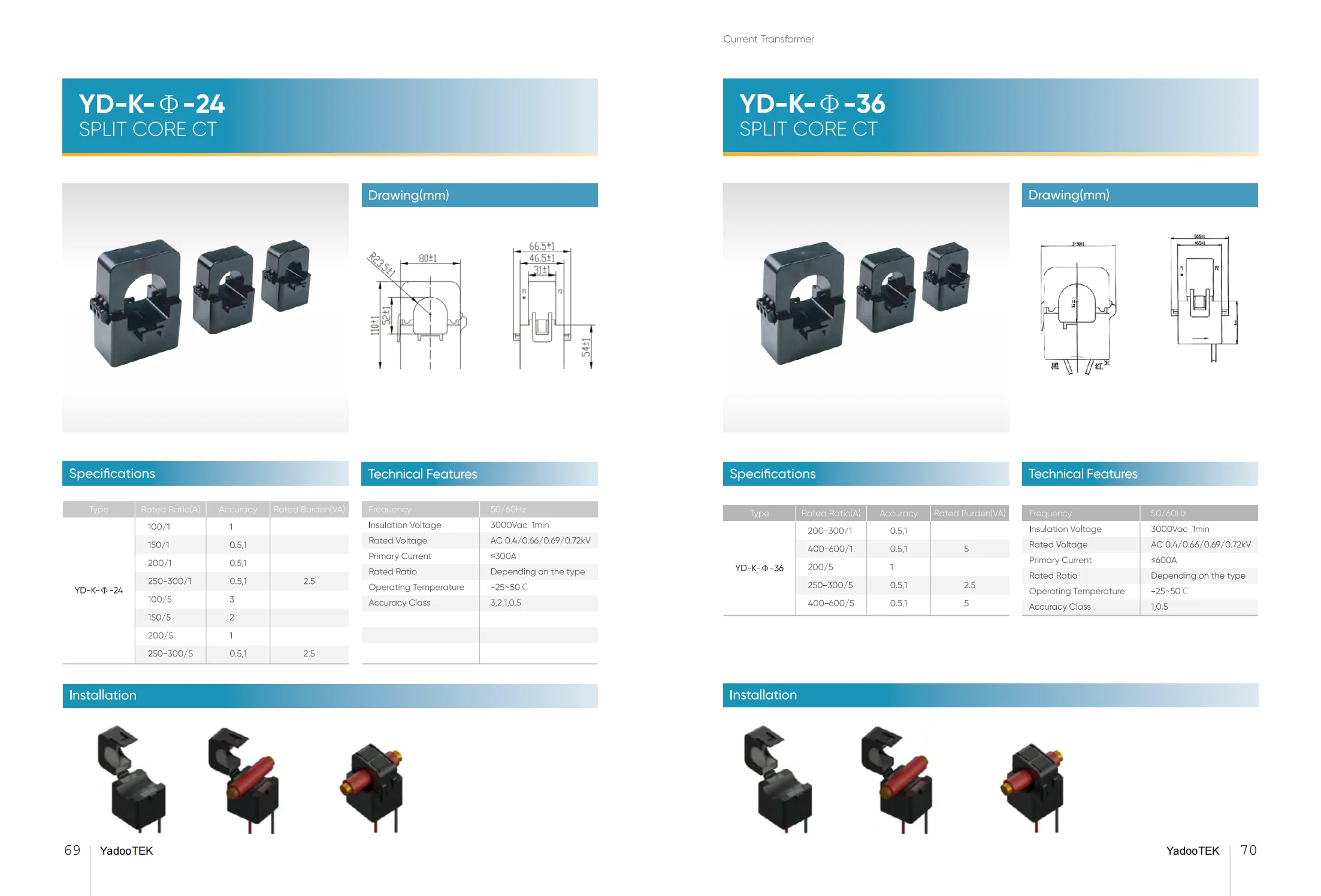 Split Core Current Transformer Kct Ct 5a 600a With Ma 333mv Output