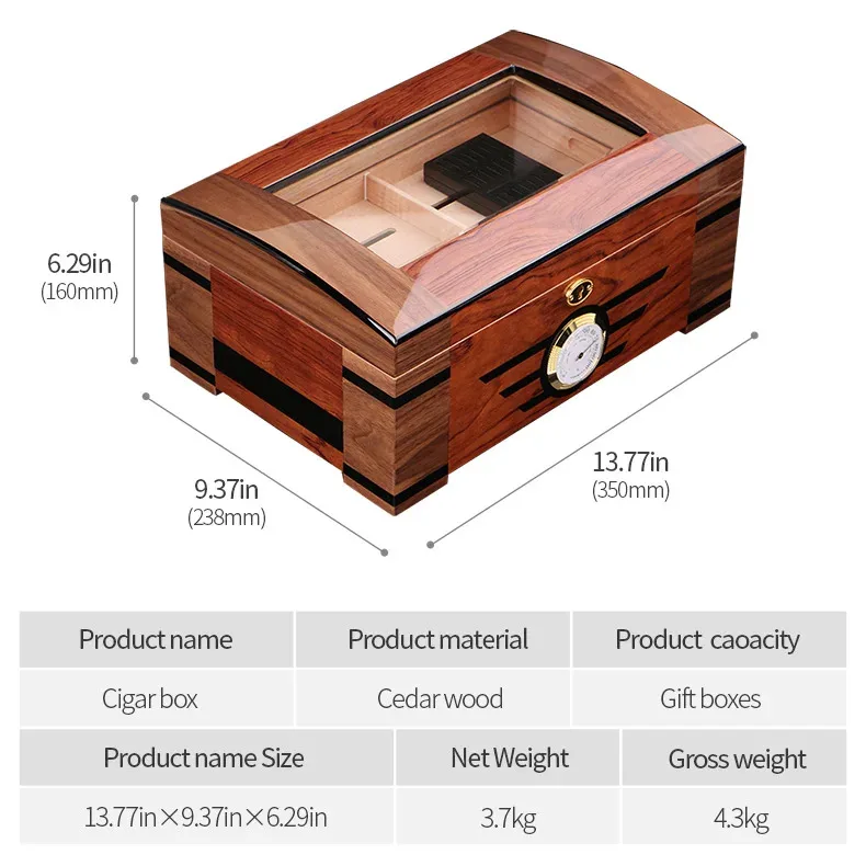 L Cigar Humidor With Hygrometer And Humidifier,Holds Approx.100 Cigars ...