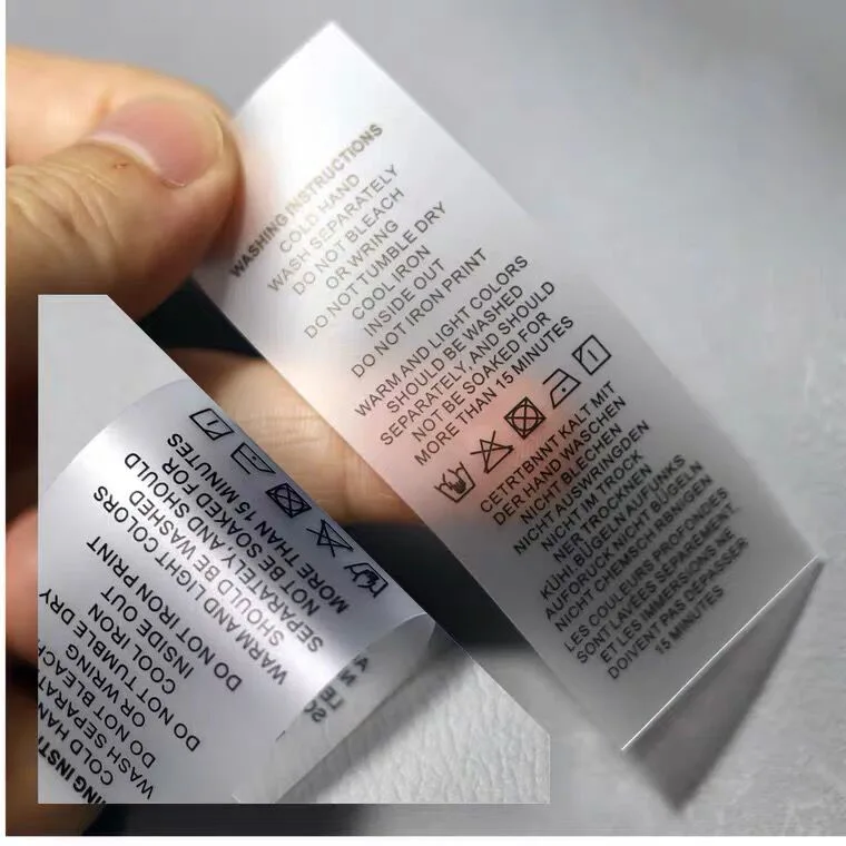 Soft Silicone Label - Custom Transparent TPU Clothing Care Labels