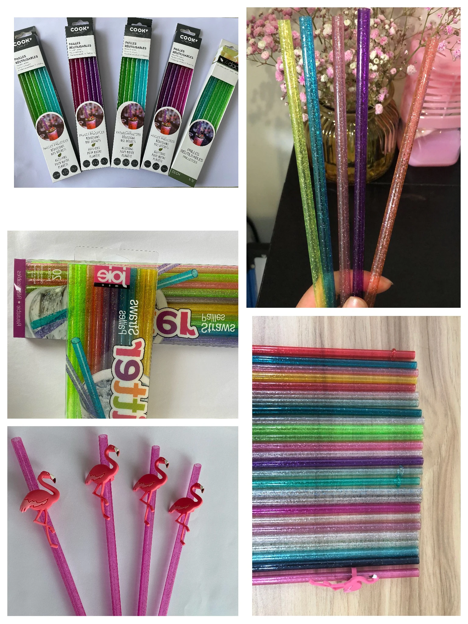 Reusable Plastic Glitter Drinking Straw,Bpa-free Petg Purple Glitter ...