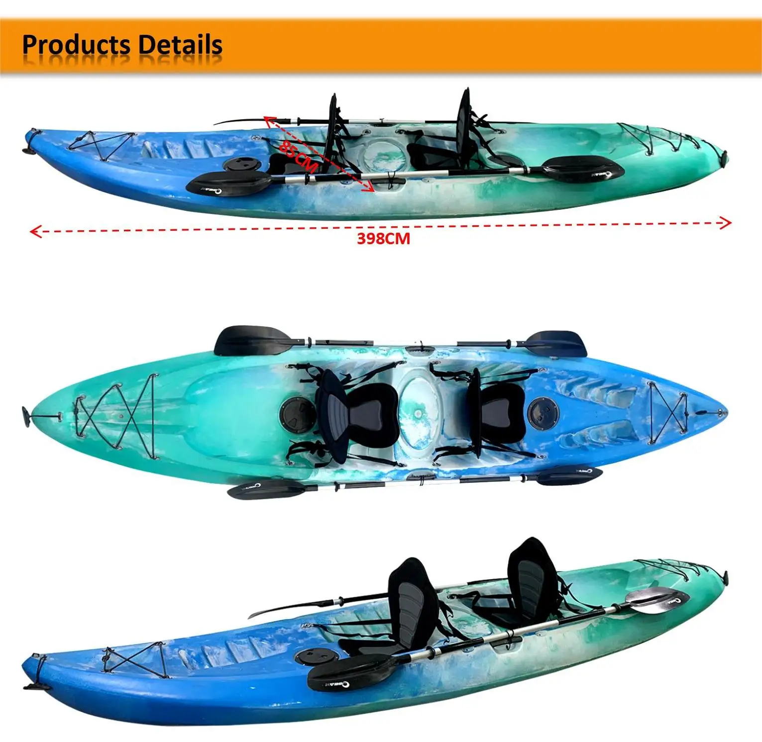 TOLLEE Rotomolded Double 2-3 Person Kayak Canoe and Angler Sit-on-Top ...