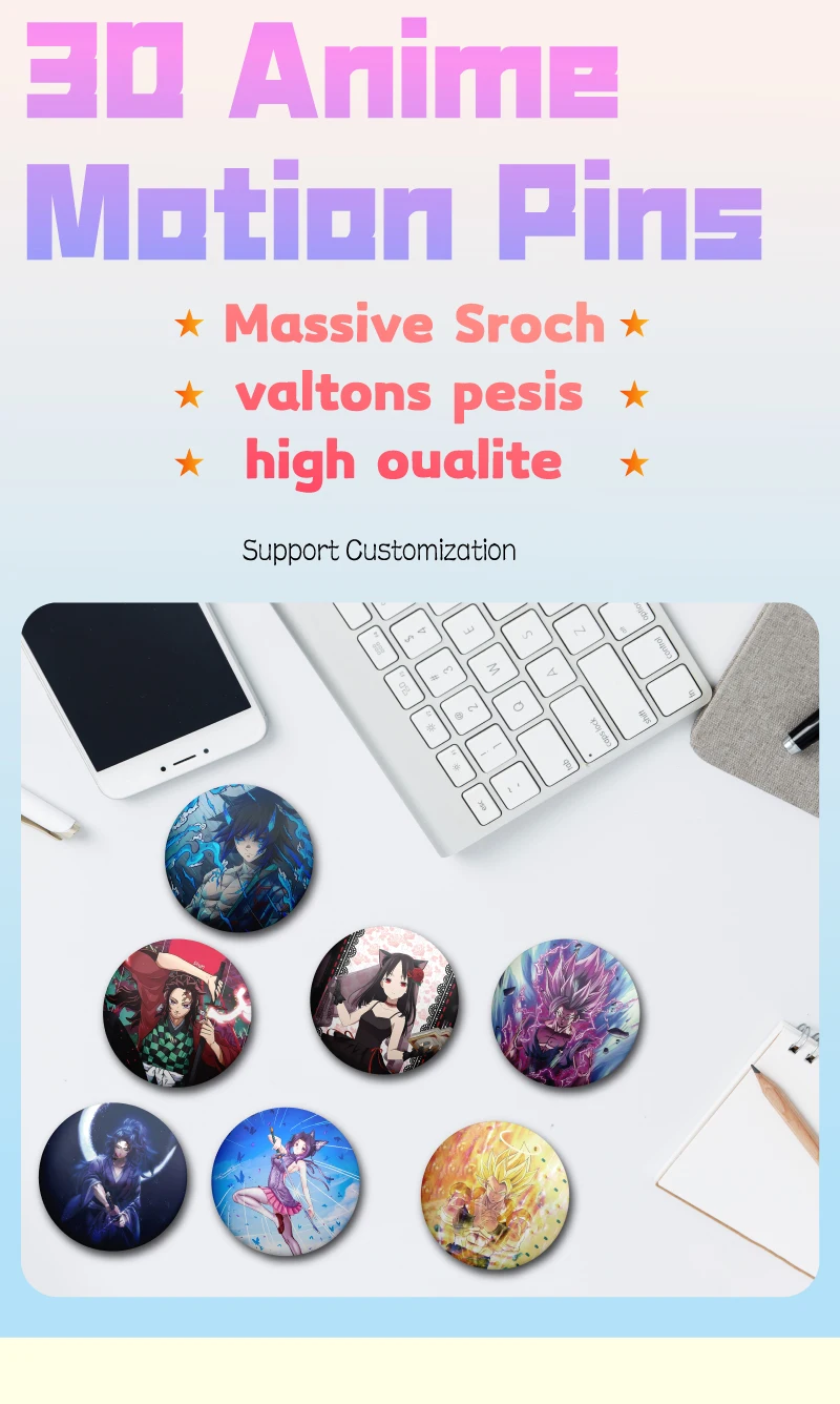 2023 New Product Japanese Anime Character Pins 3D Changing Flip Badges ...