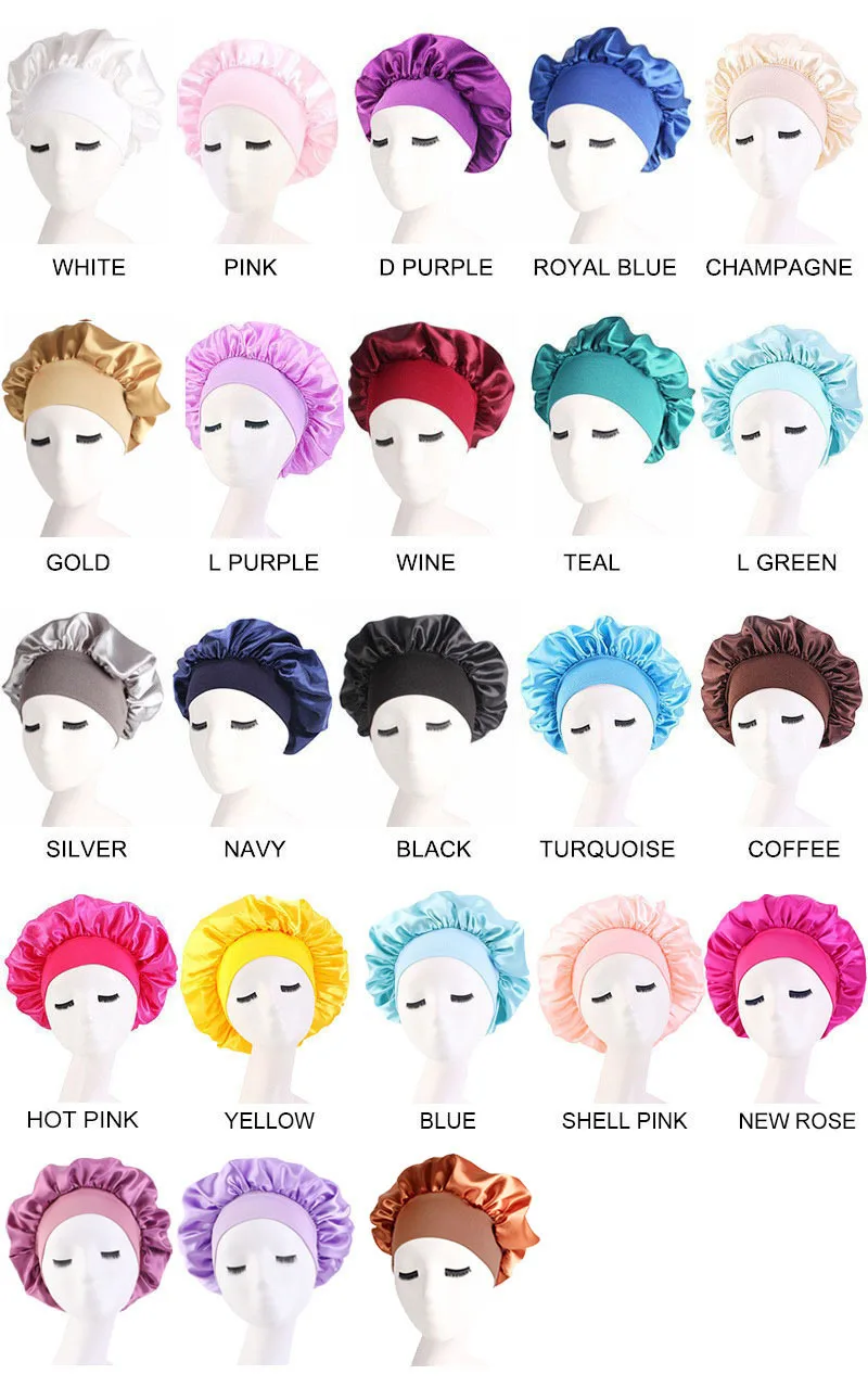 Private Label Women Wide Elastic Fabric Sleeping Cap Band Silk Satin ...