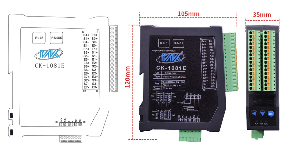 8 Channel Sensor-Interface RJ45 RS485 Modbus TCP Precision