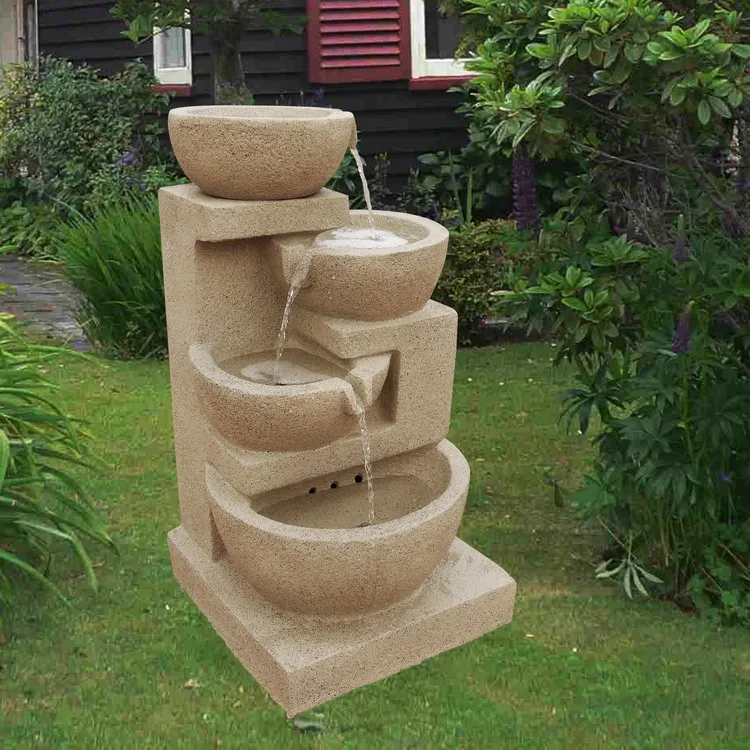 Outdoor Water Fountain Garden Floor Waterfall 4 Jar Rock with LED Light ...