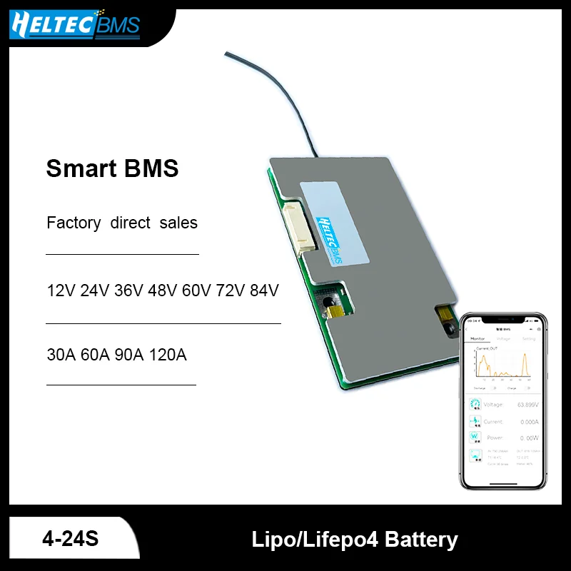 Heltec 12v 24v 36v 48v 60v 72v 84v Bms 4s-24s Smart Bms 30a 60a 90a 120a 8s Lipo/lifepo4 Battery ...