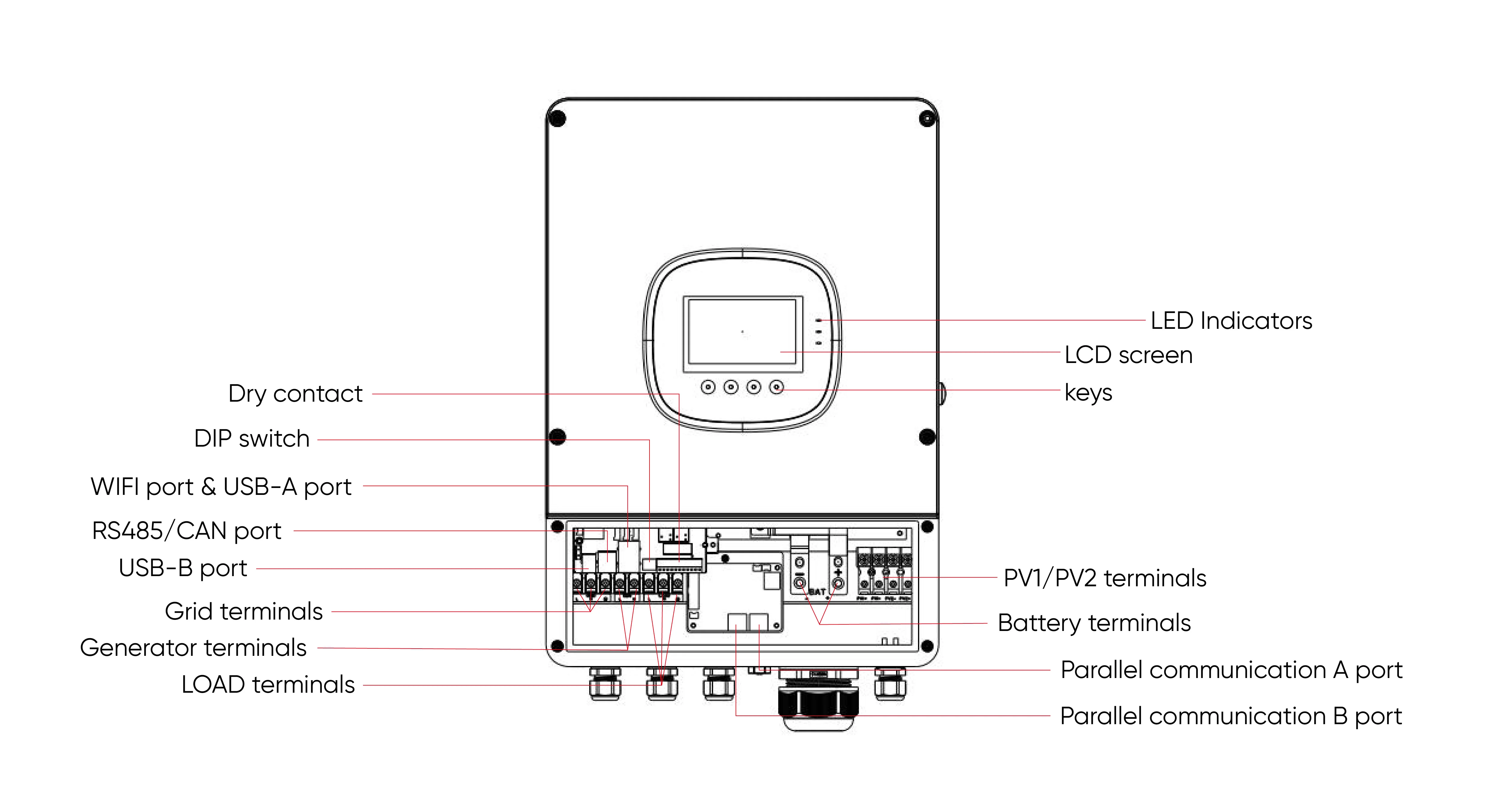 Hybrid Solar Inverter 5000W 5Kva Pure Sine Wave with BMS Communication for Efficient Solar Power ...