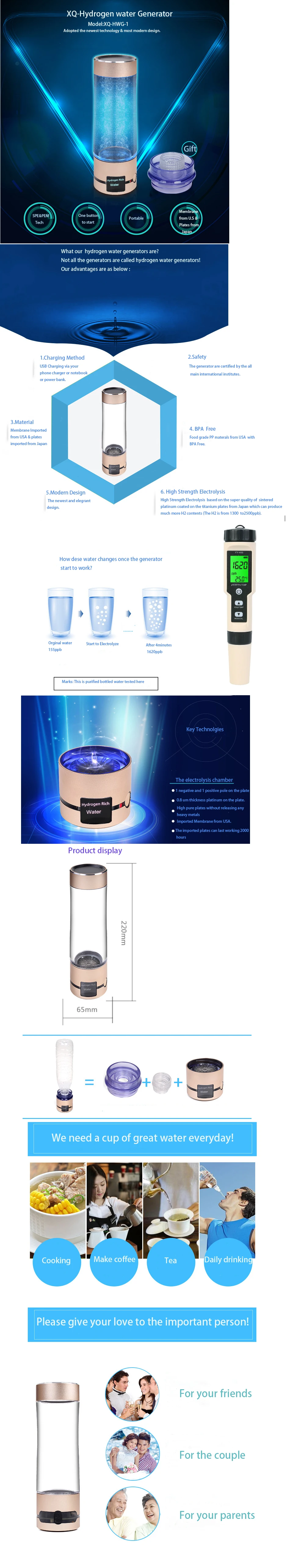 XQ Hydrogen Bubble Water Generator - Latest SPE & PEM Technology