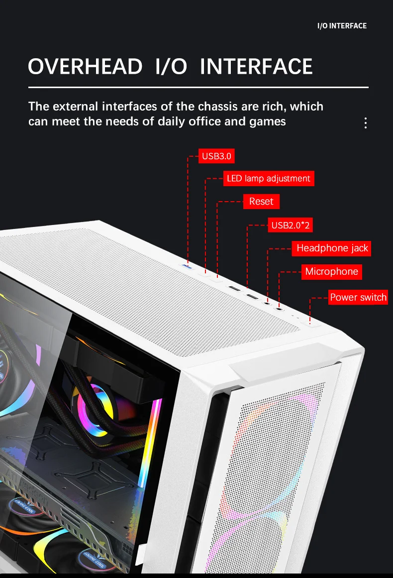 2024 Gaming Computer Case - ATX, Tempered Glass, USB3.0