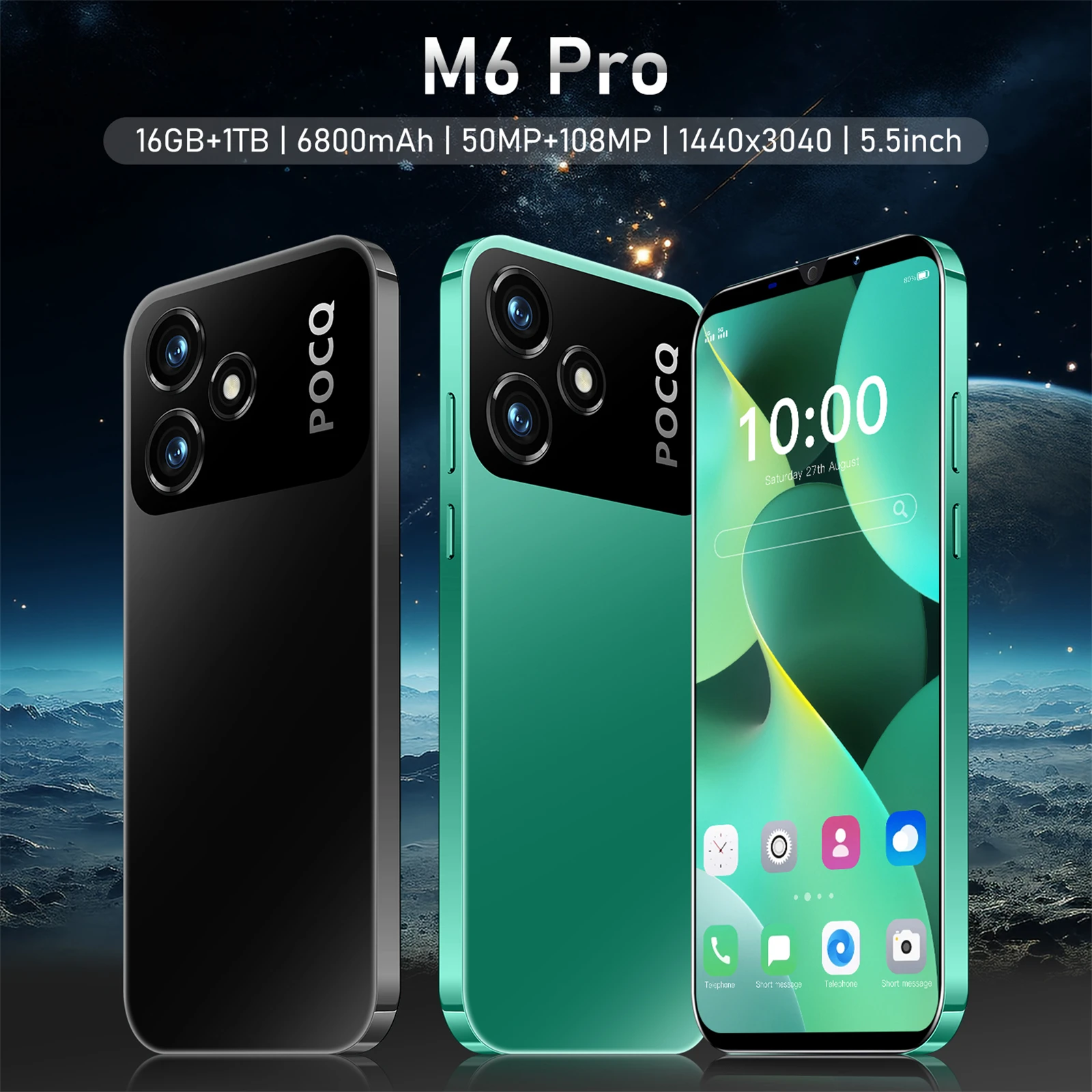 M6 Pro New 5.5 Inch Android 14 Smart Phone with Octa Core CPU and 108MP ...