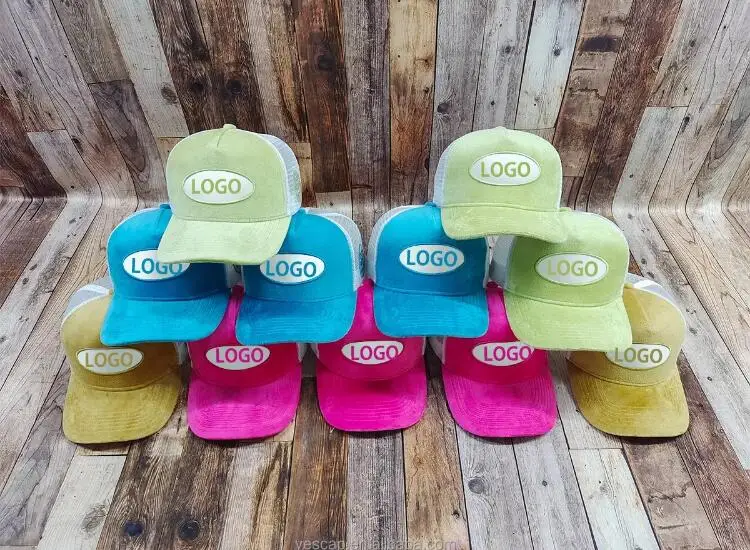 Wholesale Mesh Custom Velvet Trucker Cap 6 Panels Custom Applique Patch ...