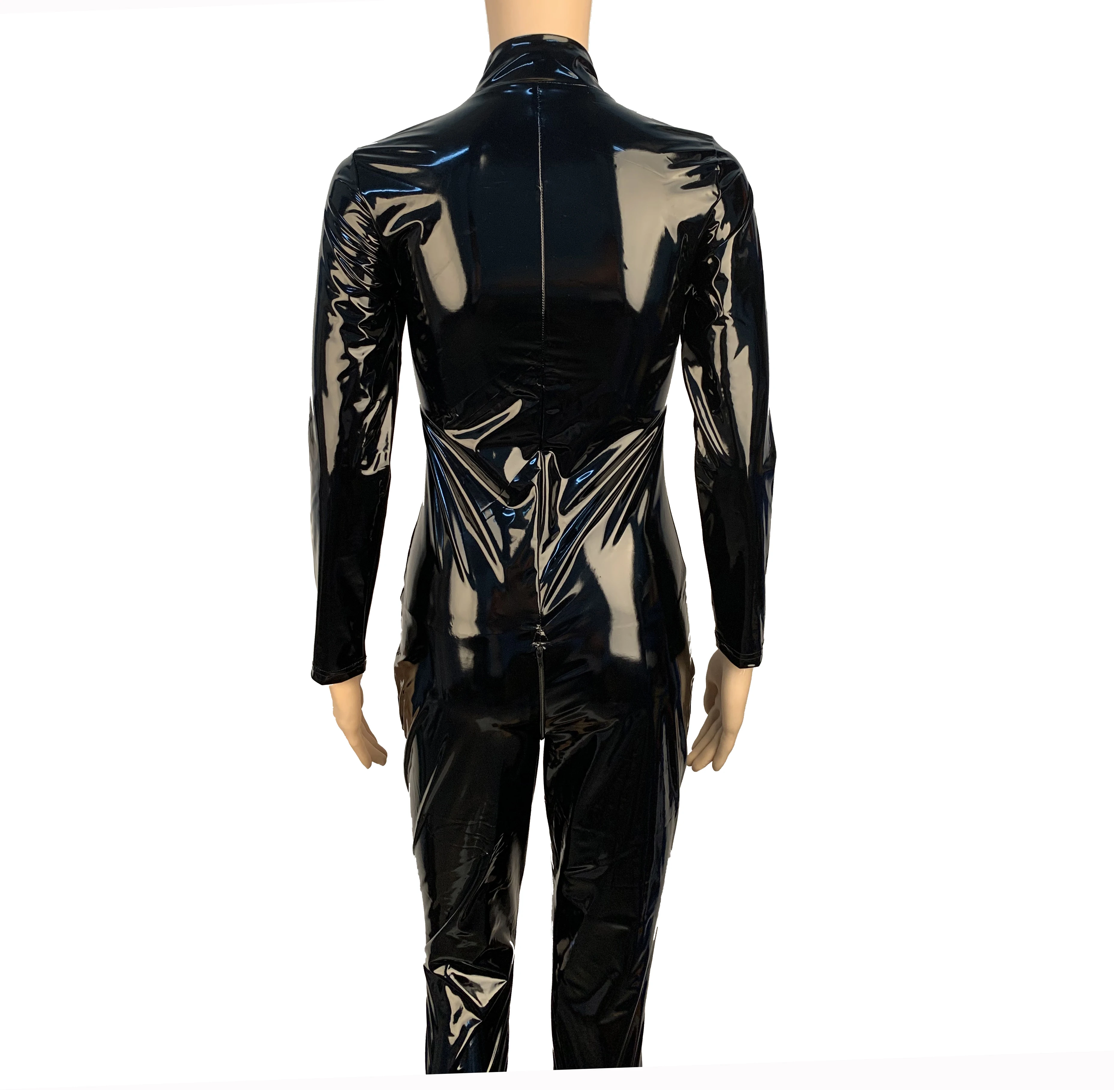 Black Wetlook Pvc Bodysuit Sexy Bodycon Erotic Open Crotch Clubwear ...