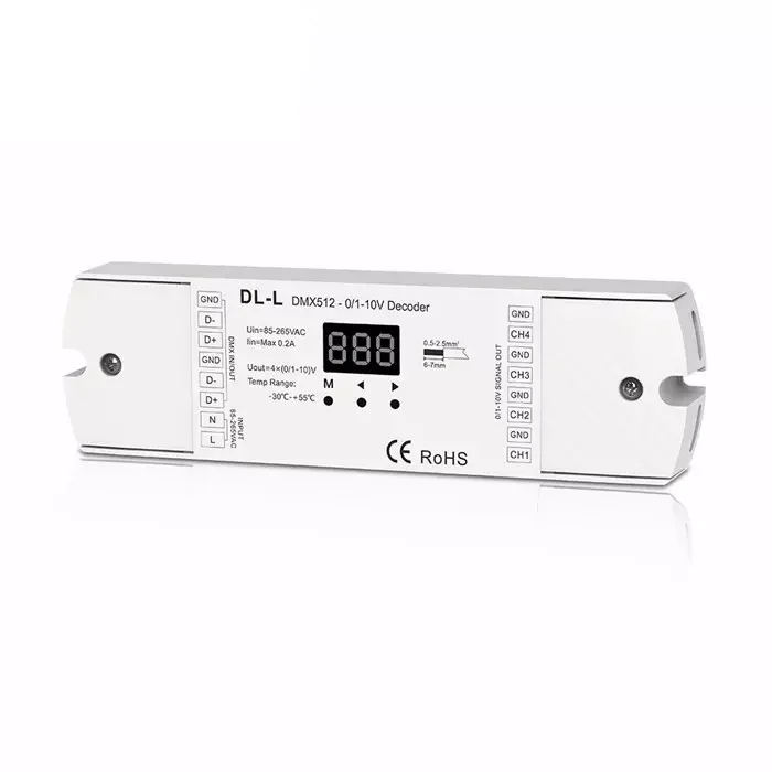 DL-L 4 Channel DMX512 Decoder DMX to 0-10V signal converter RDM function DMX512 to 0/1-10V ...