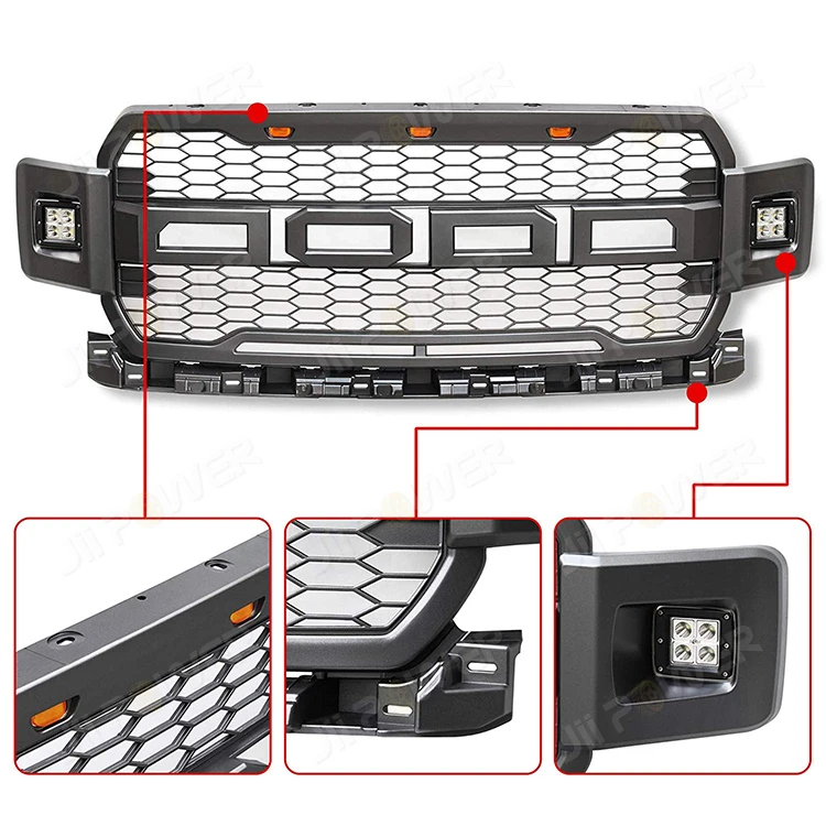Abs Front Grille With Side Led Worklight And Amber Light For Ford F150 ...