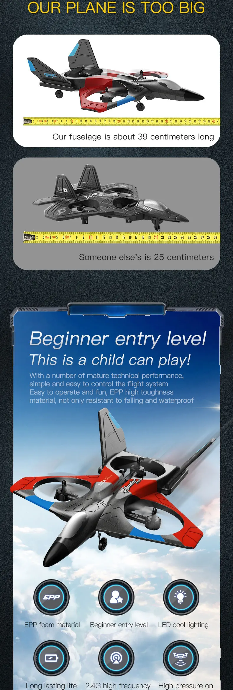 V27 Large Foam Drones Toy - Remote Control Aircraft Fighter