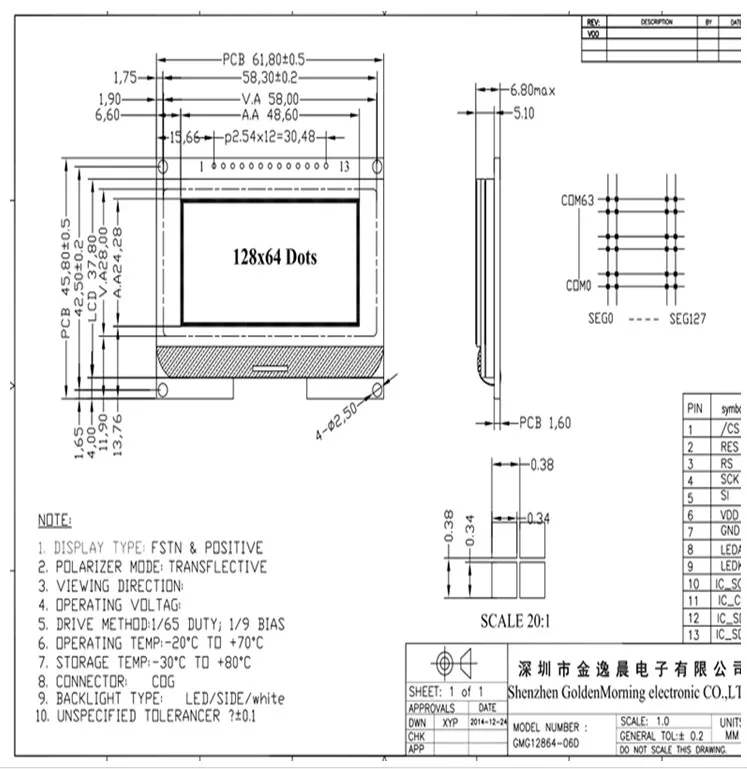 12864-06d,12864,Lcd Module,Cog,With Chinese Font,Dot Matrix Screen,Spi ...