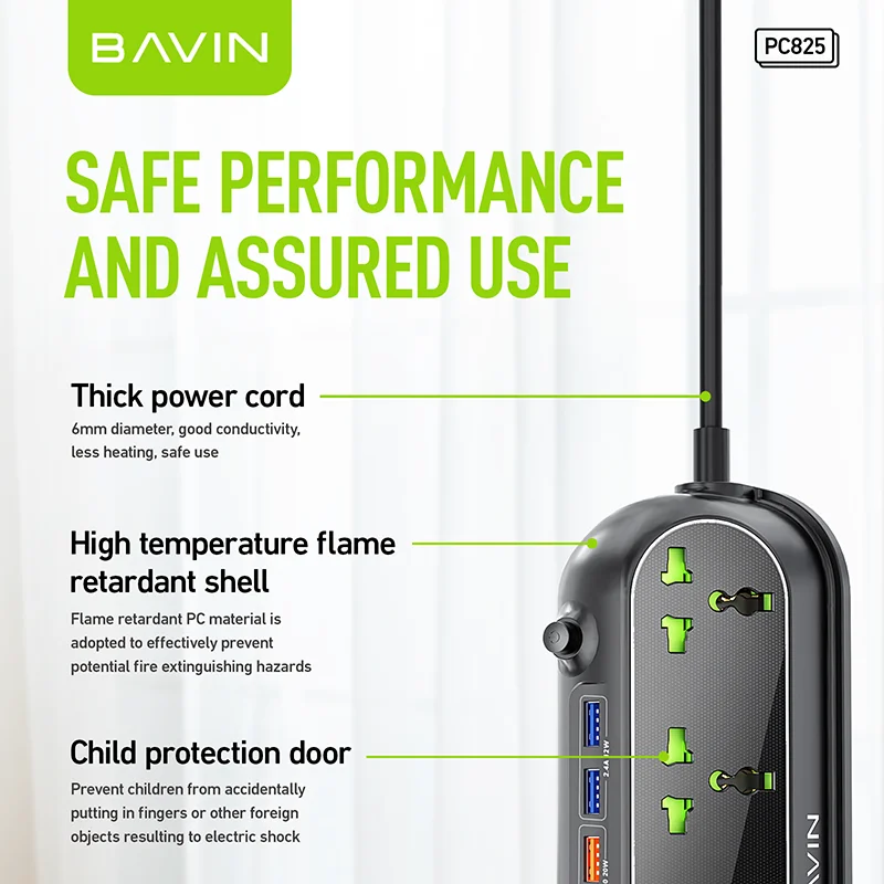 Bavin Abs Electronic UK US EU 6 Outlets Extension Sockets Surge ...