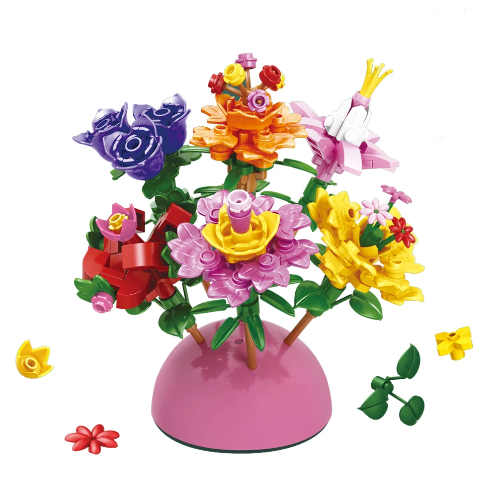 Romantic bouquet gift plastic mini diy flower building blocks set toys ...