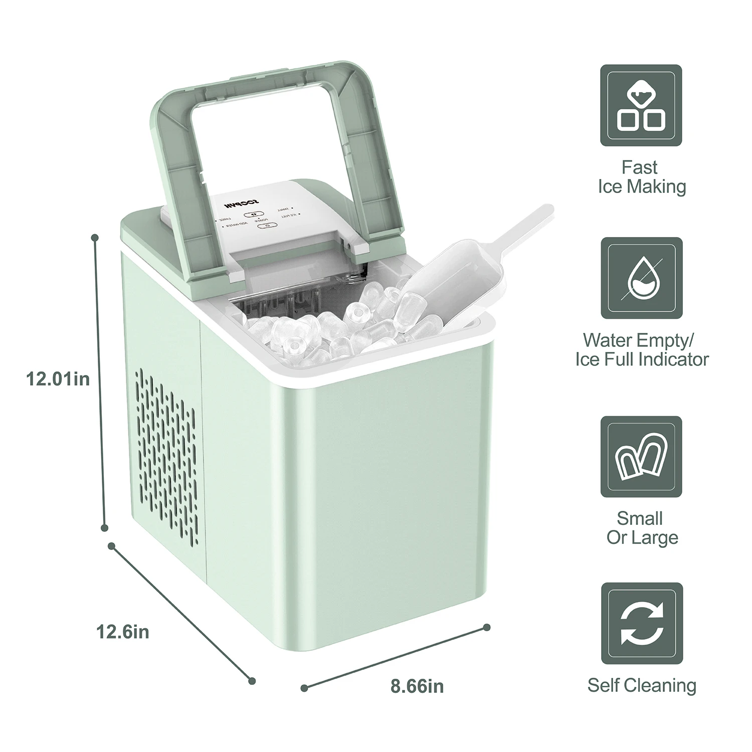 Aquart IC1209 Mini Ice Maker - 12KG Daily Output & Self-cleaning