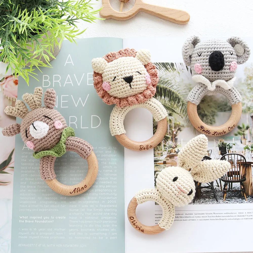 Wholesale Custom Chewable Toys Crochet Animal Baby Wooden Teether Ring ...