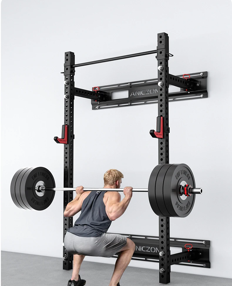 Wall-Mounted Multifunctional Foldable Gym Bench Press & Squat Rack for ...