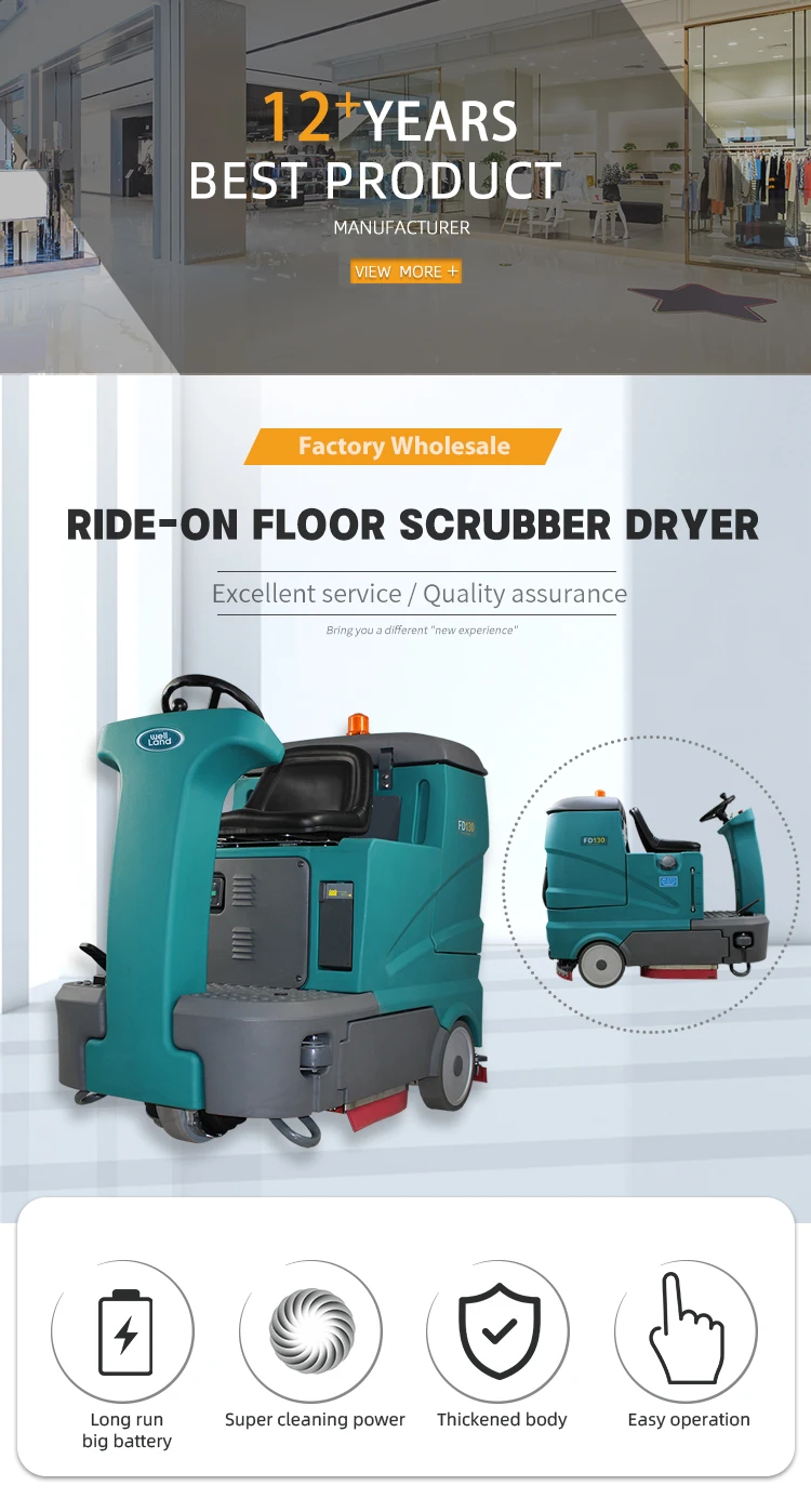 24V Battery Ride on Floor Scrubber Dryer High Performance Brush ...