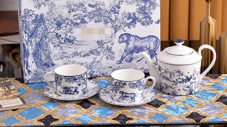 D Series Luxury Coffee Set Bone China Afternoon Tea Cup Saucer Kettle ...