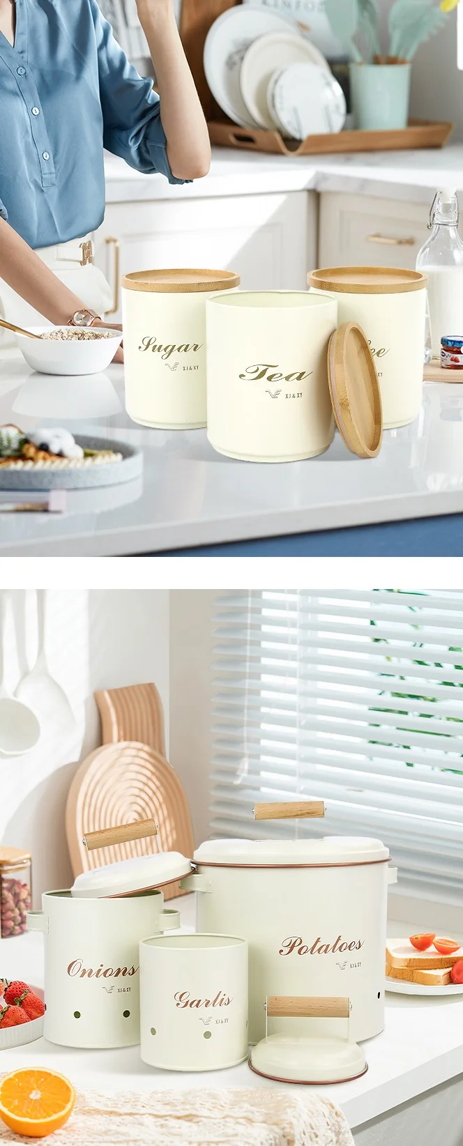 5 Pcs Food Storage Jars Black Metal Home Kitchen Bread Bin Box ...