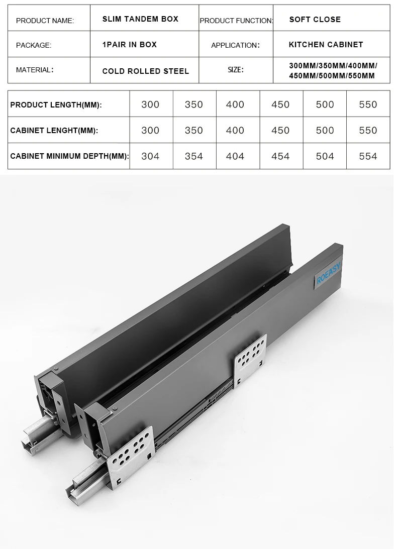 Roeasy Tandom Drawer Box Soft Close Double Tendom Box Drawer Channel ...