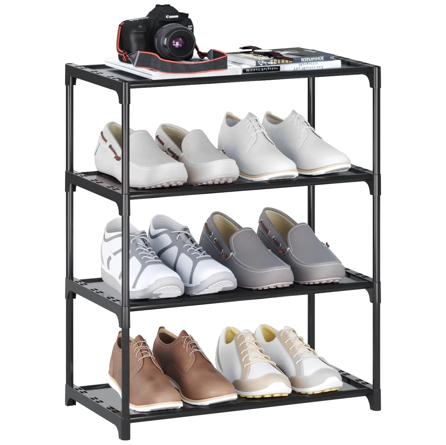 4-Tier Small Shoe Rack .Stackable Shoe Shelf Storage Organizer for ...
