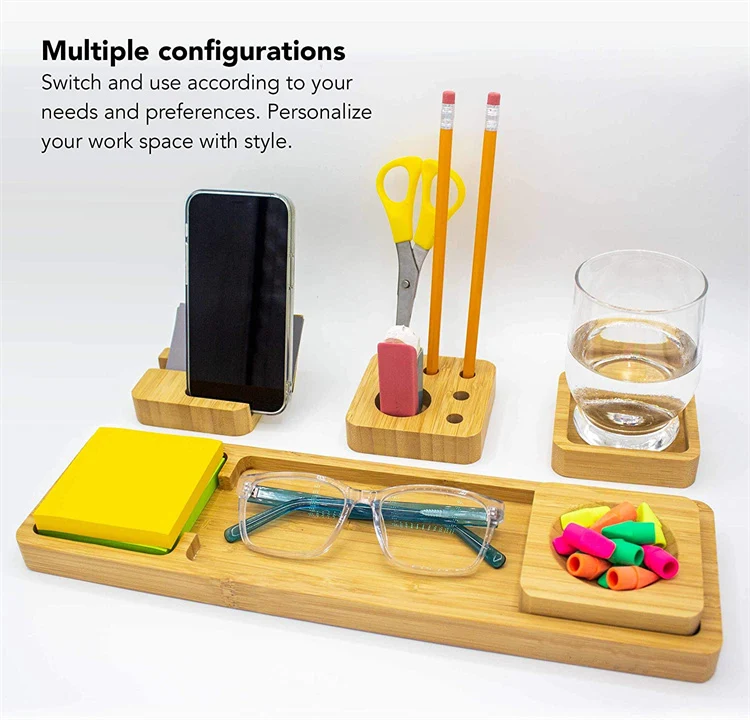 Portable Bamboo Desktop Organizer Multi-use Bamboo Set Wood Office ...