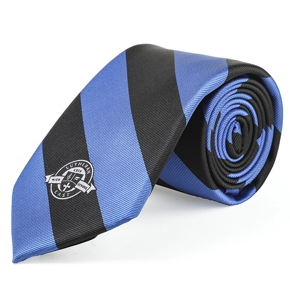 Custom Polyester Necktie Woven Jacquard Striped Fabric Blue Neck Ties ...