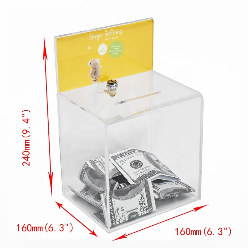 Custom Made Acrylic Ballot Suggestion Charity Box - Clear & Durable