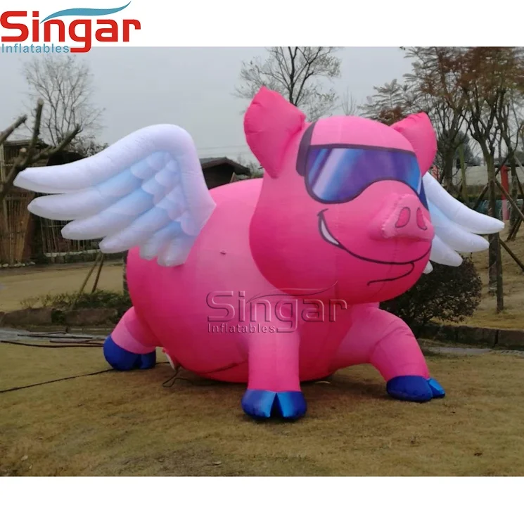2m Tall Custom Inflatable Mascot Cartoon Giant Inflatable Cartoon Animal Pink Flying Pig - Buy ...